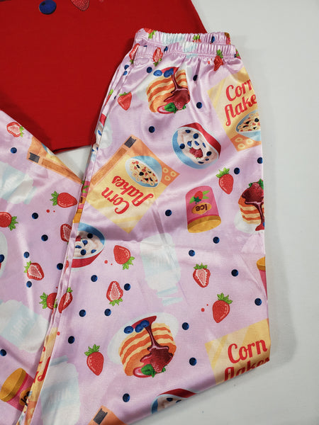 Sexy pink pancake theme satin pajama set red shirt Princess Pajamas